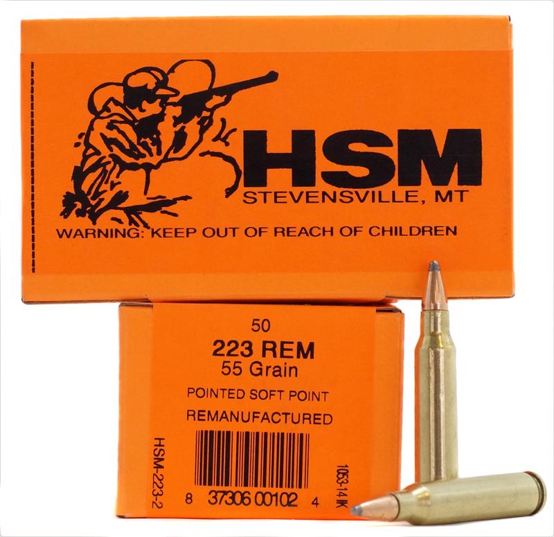 HSM .223 Remington 55 Gr. Pointed Soft Point - Remanufactured- Box of ...