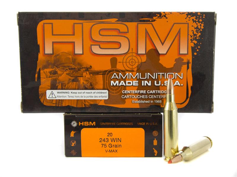 HSM .243 Winchester 75 Gr. Hornady V-Max- Box of 20 - Selway Armory