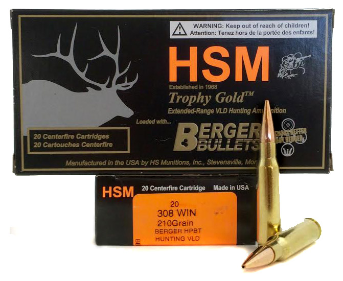 HSM Trophy Gold .308 Winchester 210 Gr. Berger HPBT Hunting VLD- Box of 20