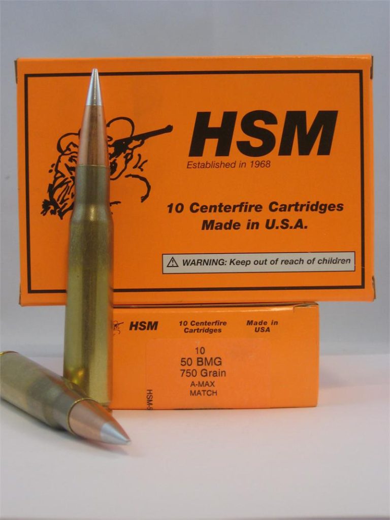 HSM .50 BMG 750 Gr. A-Max Match- Box of 10